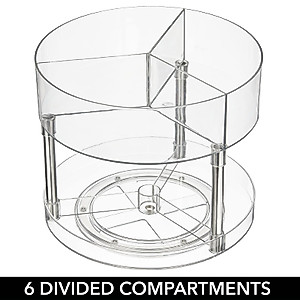 mDesign Lazy Susan Turntable 2-Tier Plastic Divided Spinner for Kitchen Cabinet, Pantry, Fridge, Cupboards, or Counter Organizing, Fully Rotating Organizer for Food - Lumiere Collection - Clear