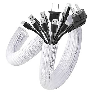 White Cable Sleeve Cover, 10ft - 1.5inch, AGPTEK Cord Management System for Desk PC TV Computer Projector Wires Protection and Organization, Home, Theater and Office, White