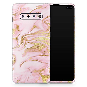 DesignSkinz Rose Pink Marble & Digital Gold Frosted Foil V11 Protective Vinyl Decal Wrap Skin Cover Compatible with The Samsung Galaxy S20 (Screen Trim & Back Glass Skin)