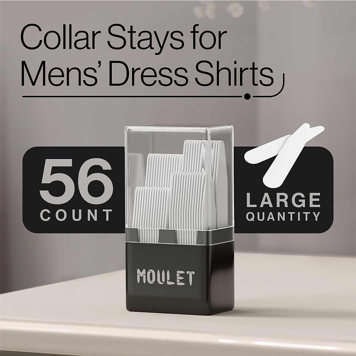 Moulet 56 Collar Stays for Men's Dress Shirts - Premium Dress Shirt Collar Inserts, 4 Sizes - Plastic Collar Stays for Men (Plastic)