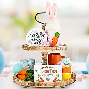 Easter Decorations - Easter Decor -6 Pieces Tiered Tray Decor Set Gnomes Plush,3 Carrots and 2 Wooden Signs Farmhouse Rustic Tiered Tray Decro for Home Table House Room