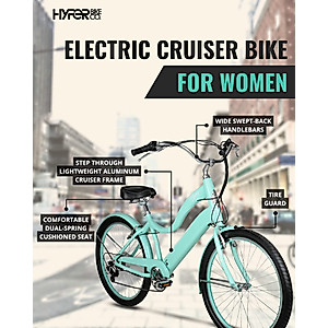 Hyper Bicycles E-Ride 26" Ladies 36V Electric Cruiser E-Bike with Pedal-Assist, 250W Motor, Turquoise