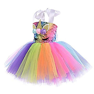 Suppromo Unicorn Costume for Girls Halloween Rainbow Tutu Dress for Princess Girls Birthday Party Outfit for Toddler Baby 4-6 Years with Headband