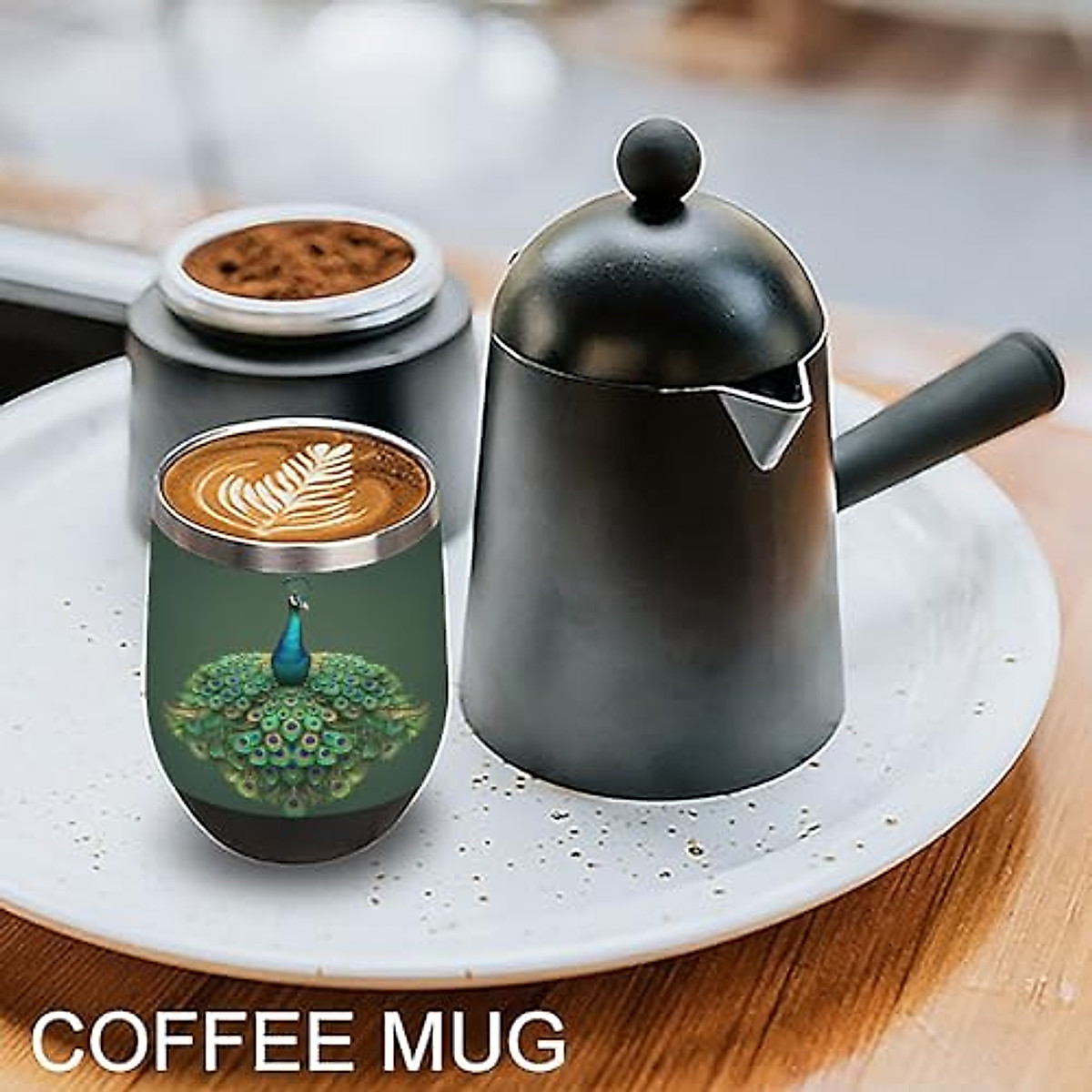 OPTKSNCU 304 Stainless Steel Insulated Cup with Lid, Peacock with Tassels Print Durable, And Easy to Clean – Ideal for Home, Office, And Gift Giving