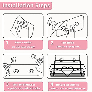 FLCITY Sweet Heart Shower Caddy with 4 Hooks, 2pcs No Drilling Self Adhesive Shower Organizer Shelf, Stainless Steel Bathroom Shower Shelf, Rustproof Shower Rack for Bathroom Kitchen Storage