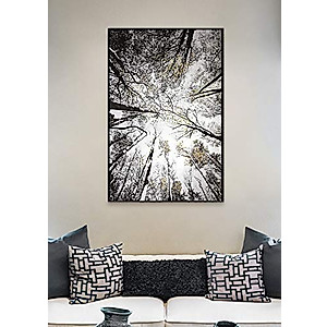 lamplig Forest Wall Art Large Grey Tree Pictures Black and White Gray Canvas Prints Hand Painted Oil Paintings Gold Leaf Framed Nature Artwork Vertical Home Decor for Living Room Bedroom 32"x48"