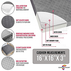 COMFORTANZA Chair Seat Cushion - 16x16x3 Inches Memory Foam Square Thick Non-Slip Chair Pads for Kitchen, Dining, Office Chairs and Car Seats - Comfort and Back Pain Relief - Soft - Blue