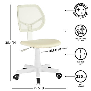 Urban Lifestyle Computer Office Rolling Swivel Task Desk Chair with Mesh Backrest and Caster Wheels, White with White Legs