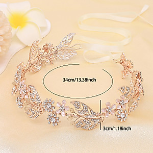 Ammei Headpiece Rose Gold Wedding Headband Flower Leaves Design Hair Vine Bridal Headpiece Wedding Hair Accessories (Rose Gold)
