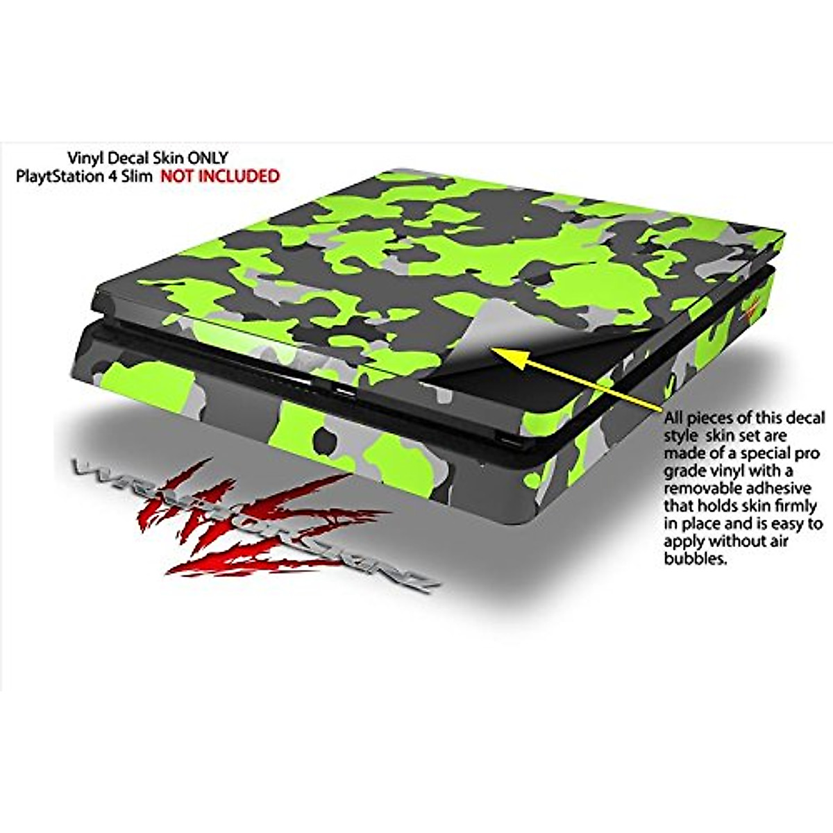 Vinyl Decal Skin Wrap compatible with Sony PlayStation 4 Slim Console WraptorCamo Old School Camouflage Camo Lime Green (PS4 NOT INCLUDED)