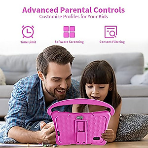 WXUNJA Kids Tablet, 7 inch Android Tablet for Kids, 3GB 32GB Toddler Tablet with Bluetooth, GMS, WiFi, Parental Control, Dual Camera, Shockproof Case, Educational, Games (Pink)