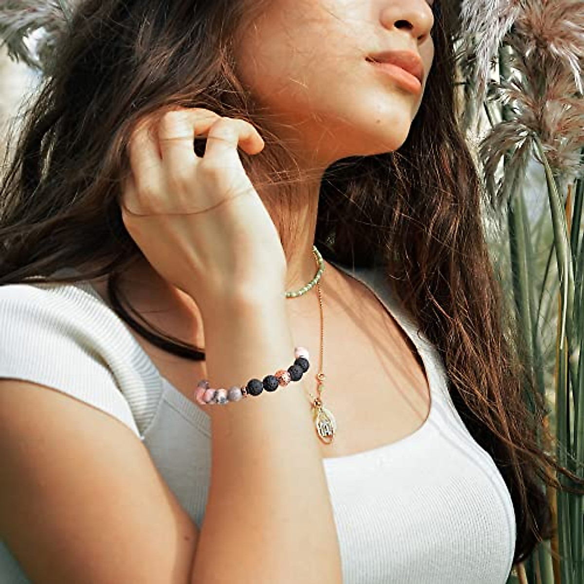 Anxiety Relief Items Lava Rock Beaded Healing Bracelets Aromatherapy Lavender Essential Oil Spiritual Relaxation Gifts for Women Pulseras de Mujer