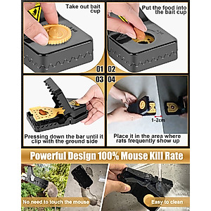 OSVDO Rat Trap, Large Chipmunk Traps, Mouse Traps for Indoor & Outdoor, Instant Kill Traps for Mouse Rat Chipmunk, Safe Set Up and Reusable - 6 Pack Black