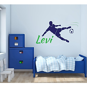 Custom Name Soccer Player Wall Decal - Soccer Wall Sticker - Wall Decal for Home Nursery Decoration (Wide 20"x9" Height Inches)