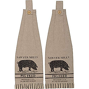 VHC Brands Sawyer Mill Charcoal Kitchen Hand Towel Set Pig Print Cotton Muslin Tea Towels
