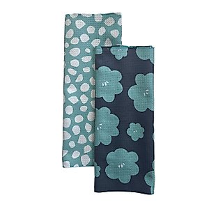 Desert Aqua 2 Pack || Not Your Ordinary Kitchen Towels || Dish Towels || Tea Towels || Waffle Weave Microfiber || Designer Prints || Highly Absorbent || Hanging Hook (Turquoise)