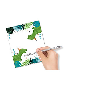 Table Place Card, Dinosaur Themed Tent Style Cards, Pack of 25 Half-Fold Reception Place Card, Green Blue Dino Food Labels, Perfect for Baby Shower, Dinosaur Birthday Party C06