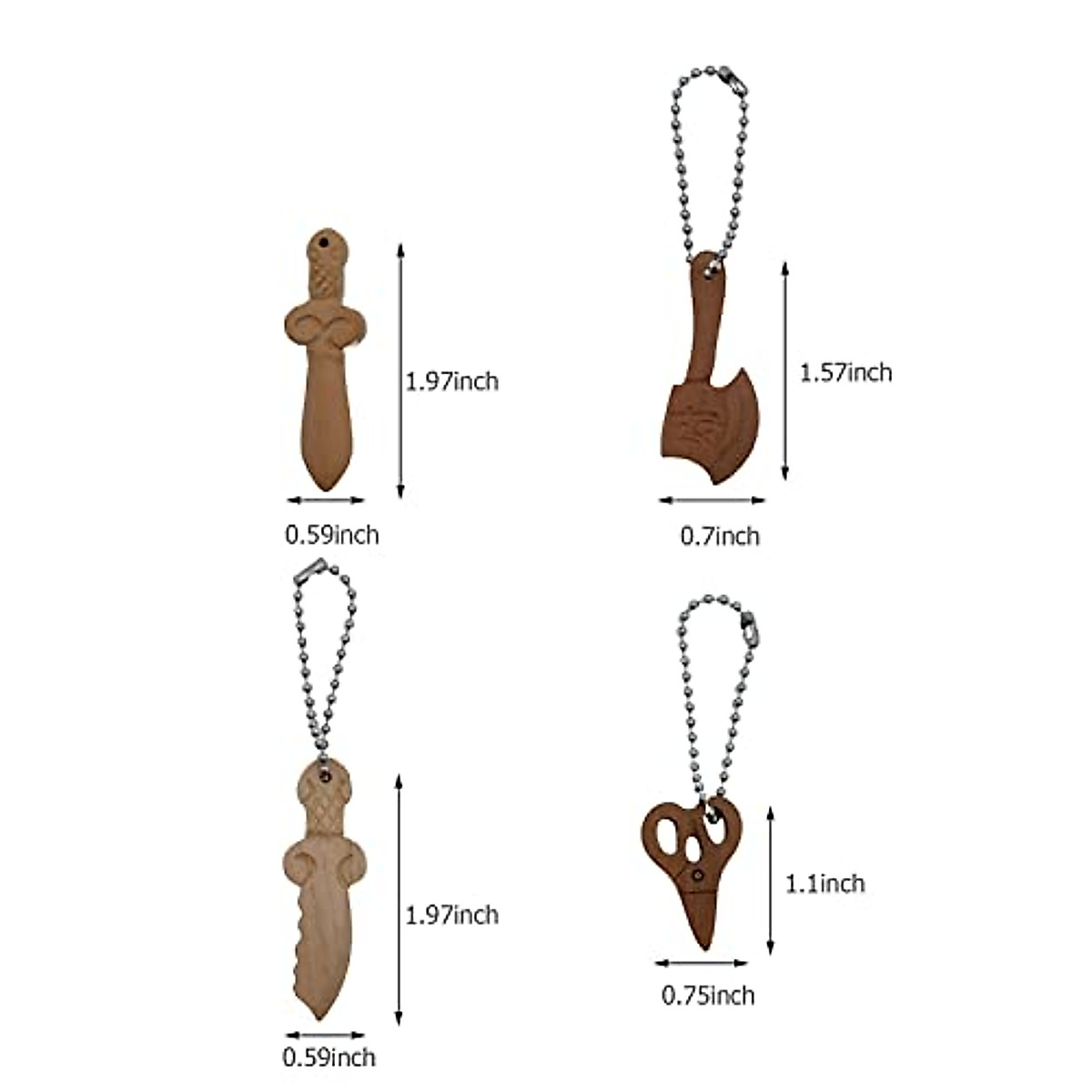 Nwsrayu Wooden Pocket Knife Set Keychain for Men Mini Axes Sword Scissors Set for Package Opener Box Cutter Handmade Craft for Collection, Knife Lover Gift