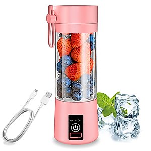 Personal Blender for Shakes and Smoothies, USB Rechargeable Shaker, Portable Juicer with Six Cutters, 380ML Juice Bottle for Travel Gym（Pink）