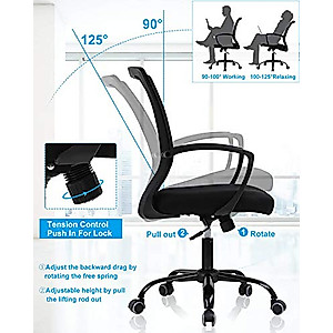 Home Office Chair, Ergonomic Desk Chair Mesh Mid Back Adjustable Height Computer Chair with Lumbar Support and Armrest Executive Arbitrary Rolling Swivel Task Chair - Black