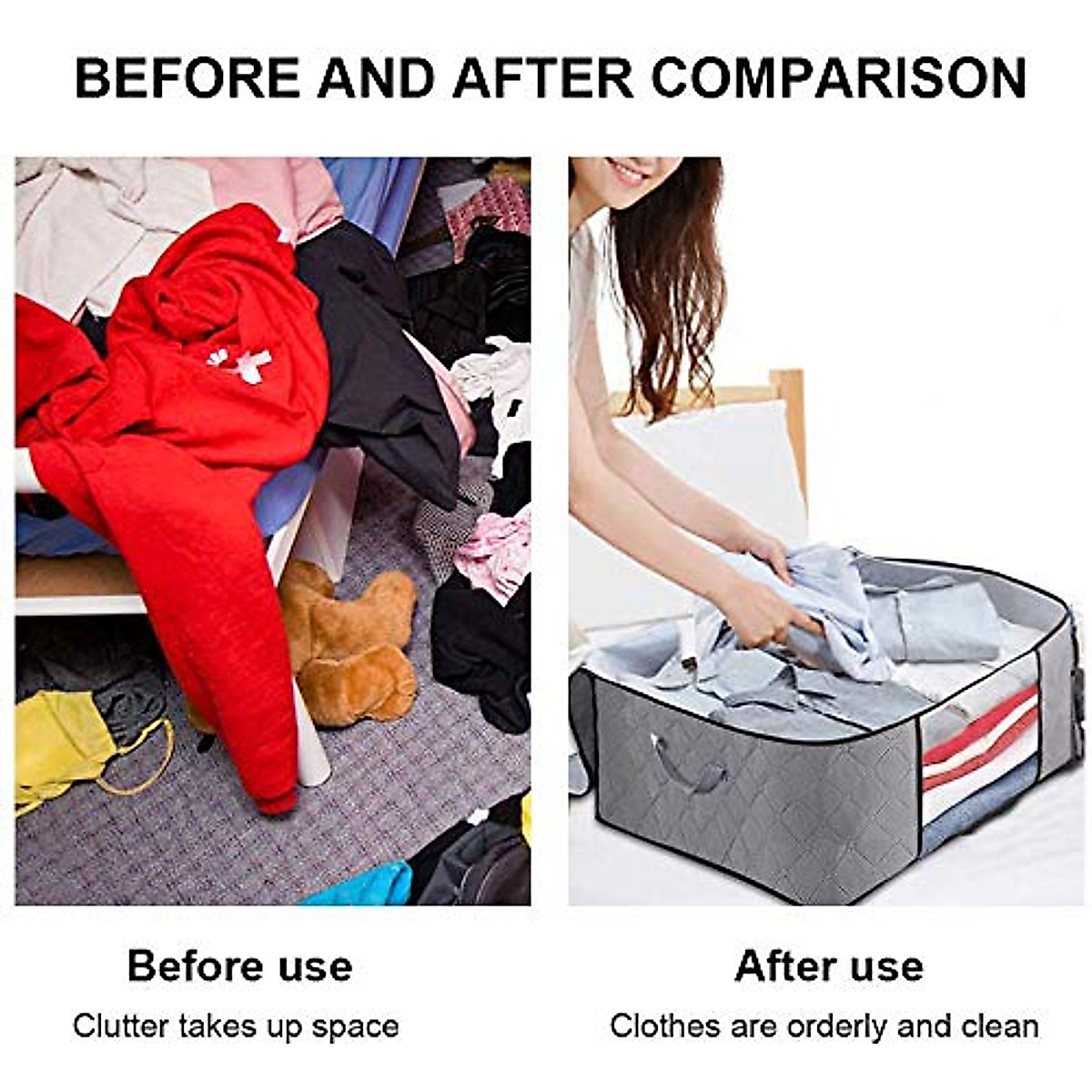 Large Capacity Clothes Storage Bag, Foldable Blanket Storage Organizers with Clear Window, Sturdy Zippers, Durable Handles for Comforters, Bedding, Clothing(4Pack, Grey)