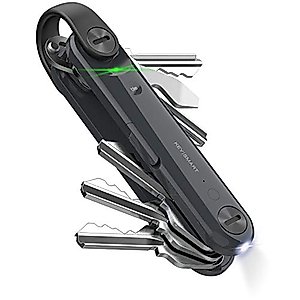 KeySmart Max Trackable Smart Key Organizer - Tile Tech Compact Keychain Key Holder, LED Flashlight, Tile Bluetooth Key Finder, Attach Car Key Fob, Keychain Accessories (up to 14 Keys, Steel Gray)