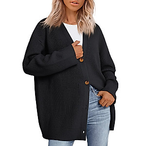 LILLUSORY Women Oversized Cardigan Sweater Fall Outfits Cloth Fashion V Neck Knit Button Front Casual Trendy Tops Black X-Small