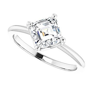 1 CT Asscher Cut Colorless Moissanite East West Engagement Ring, Wedding/Bridal Ring Set, Solitaire Style, 925 Sterling Silver Vintage Antique Anniversary Promise Ring Gift for Her (5.5)