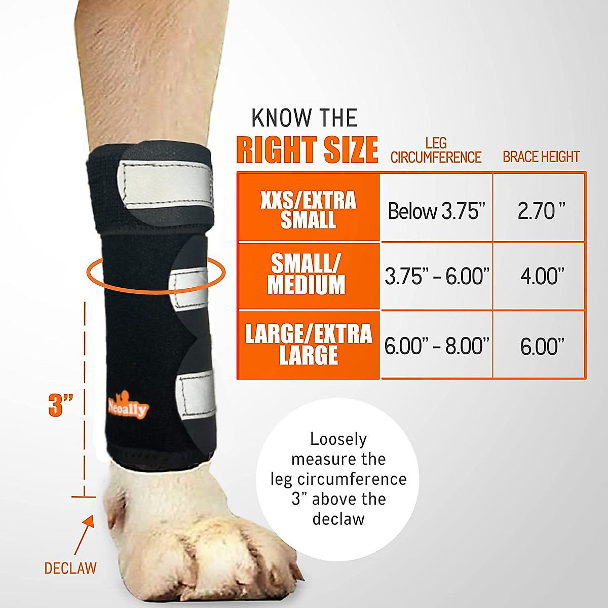 NeoAlly - 3-in-1 Dog Splint Front Leg Support, Front Leg Brace with Rigid and Spring Inserts, Dog Leg Sleeve for Pet Mobility, Stability, & Protection, With Reflective Straps, L-XL, 1 Pair