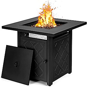 Giantex 28’’ Propane Fire Pit Table, 50,000 BTU Auto-Ignition Gas Fire Pit, Square Steel Fire Table with Lid, Multifunctional Gas Fire Pit Table for Patio Garden Poolside, CSA Certification