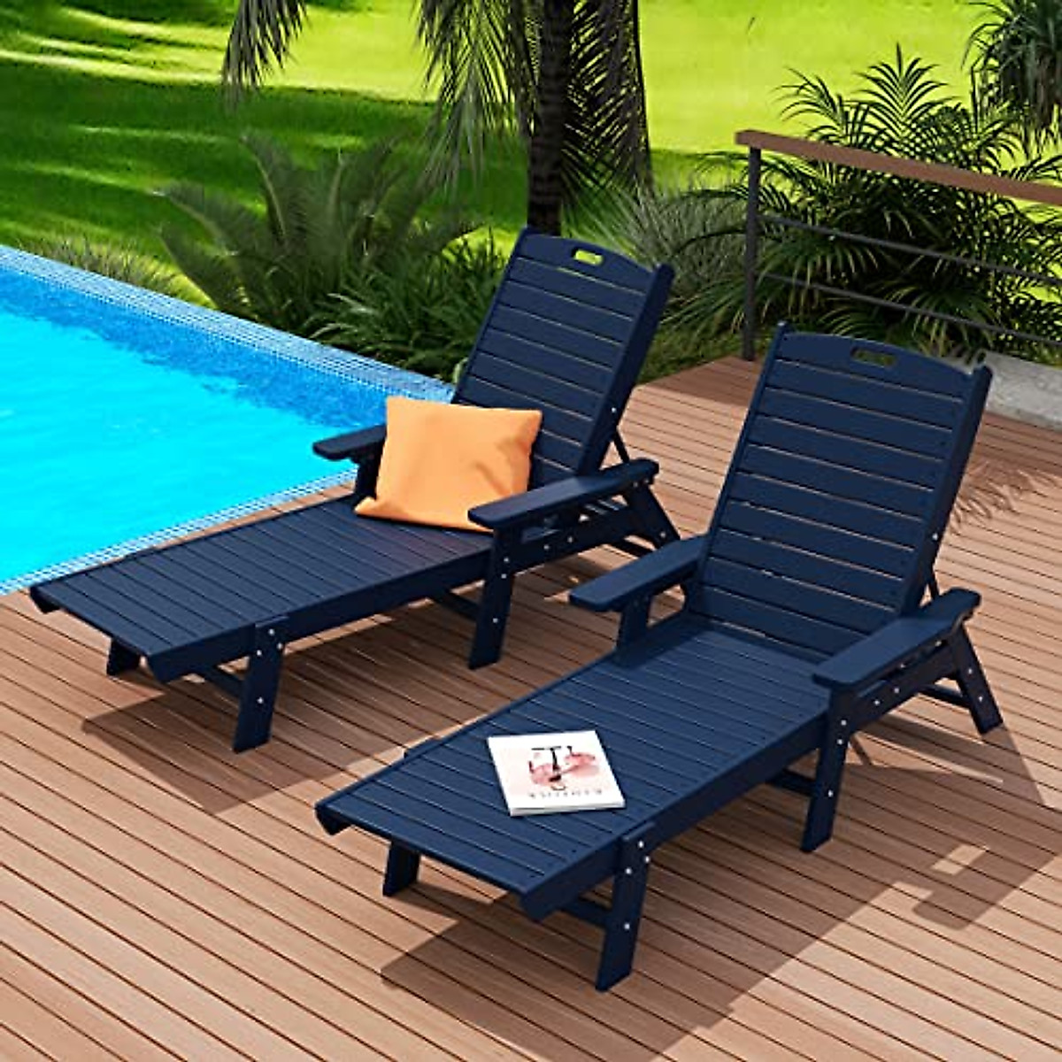 WestinTrends Malibu Poly Reclining Chaise Lounge Navy Blue