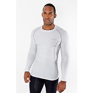 DEVOPS 3 Pack Men's Athletic Long Sleeve Compression Shirts (X-Large, White/White/White)