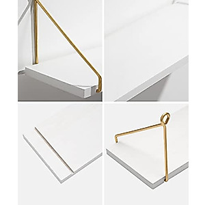 Afuly Floating Shelves Rustic Wall Shelves, Metallic Gold White Wall Mounted Shelves, Wall Hanging Storage for Bathroom Kitchen Bedroom, Wood Metal Chic Wall Bookshelf, Set of 2…