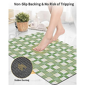 Ombre Green Plaid Bath Mat for Tub,Non Slip Bathroom Floor Runner Rug Quick Dry & Absorbent Diatomaceous Earth Kitchen Room Shower Sink Washable Doormat,Minimalistic Geometric Farmhouse Grid 18"x30"