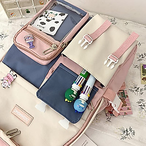 HeiBao Kawaii Backpack for Teen Girls Aesthetic Student Bookbags with Cute Accessories cow decoration nylon waterproof