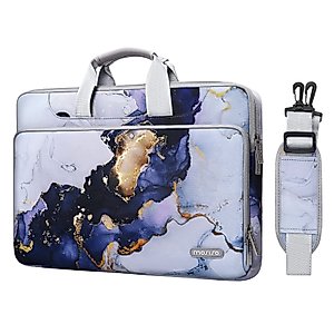 MOSISO 360 Protective Laptop Shoulder Bag Compatible with MacBook Air/Pro,13-13.3 inch Notebook,Compatible with MacBook Pro 14 inch M3 M2 M1 2023-2021, Polyester Sleeve with Belt Marble MO-MBH348