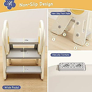 BanaSuper Foldable Toddler Step Stool with Safety Handrail for Kitchen Counter Bathroom Sink Kids Adjustable Toilet Potty Training Stool Children Step Ladder Learning Helper with Non-Slip Pads（Yellow）