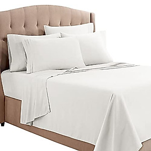 Clara Clark Cal King Sheets, 6 Piece Set - Hotel Luxury Sheets for Cal King Size Bed, Super Soft Bedding Sheets & Pillowcases, Cal King Size Sheets, White