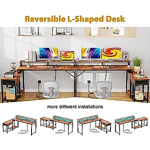 Furologee L Shaped Computer Desk with Drawer, Reversible Corner Desk/83 Long Desk with LED Lights & Power Outlets, Home Office Gaming Table with 2 Shelves and Monitor Stand-(47.2+39.4) in