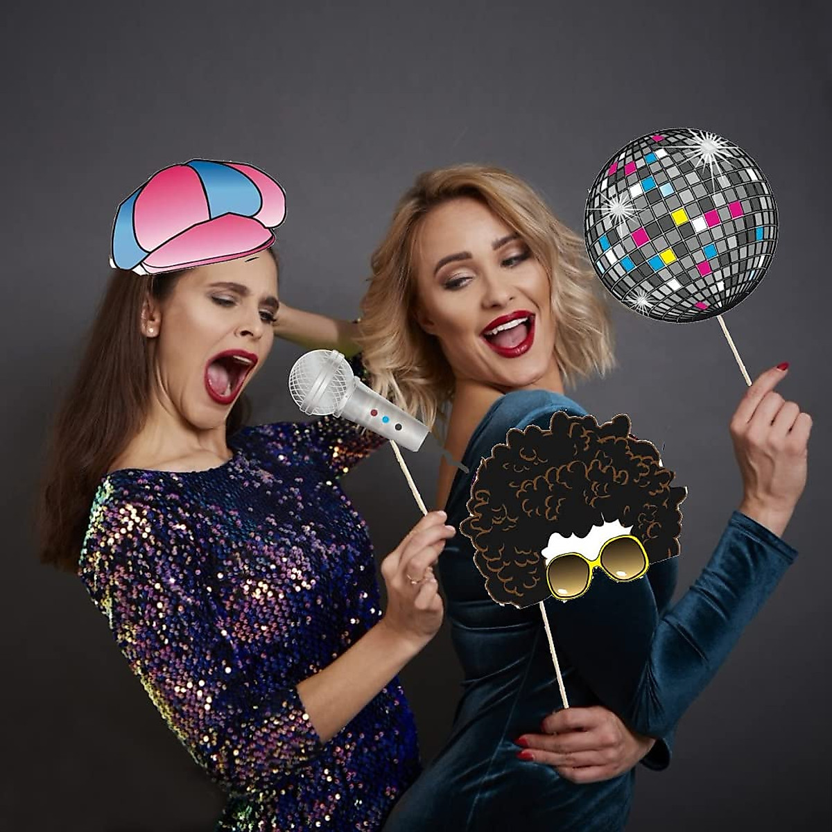 Medoore 70's Photo Booth Props, 1970s Disco Throwback Party Theme Photo Booth Props Decorations, 20 Pieces with Wooden Sticks for Hippie Party, Disco Fever Party, Woodstock Party