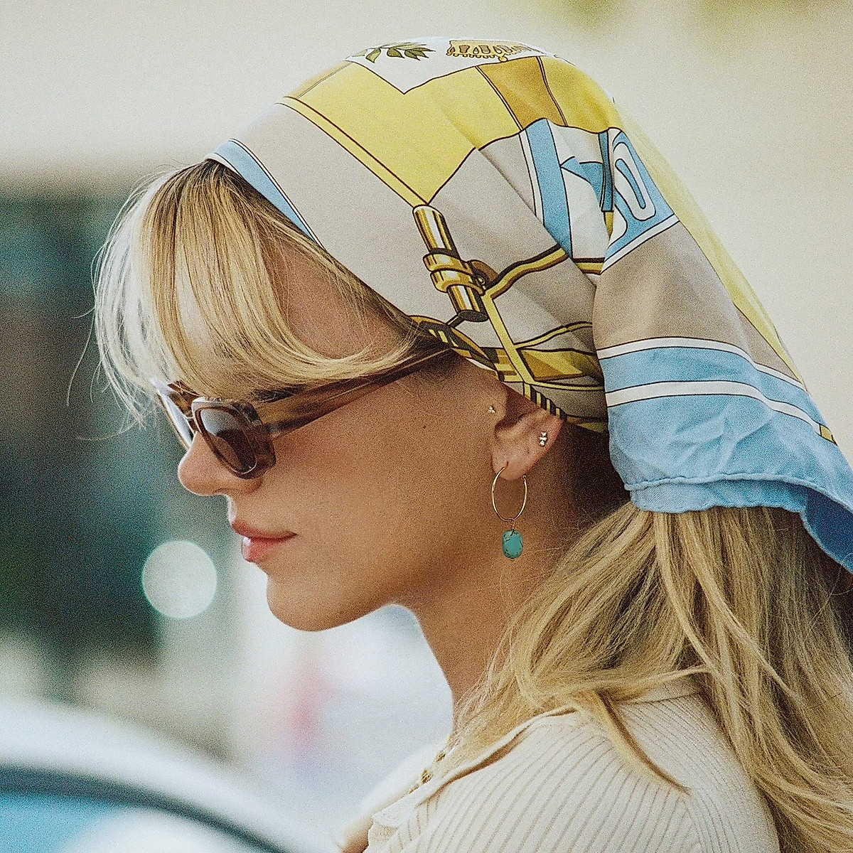 PEARLADA 18k Gold Hoop Earrings with Turquoise Charm Boho Dangle Drop Earrings Trendy Handmade Summer Jewelry