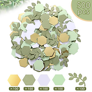 Crtiin 500 Pcs Greenery Gold Eucalyptus Confetti Baby Shower Confetti Hexagon Scatter Boho Scatter Table Decoration for Wedding Bridal Party Classroom Nursery (Tea Green, Sage Green, White, Gold)