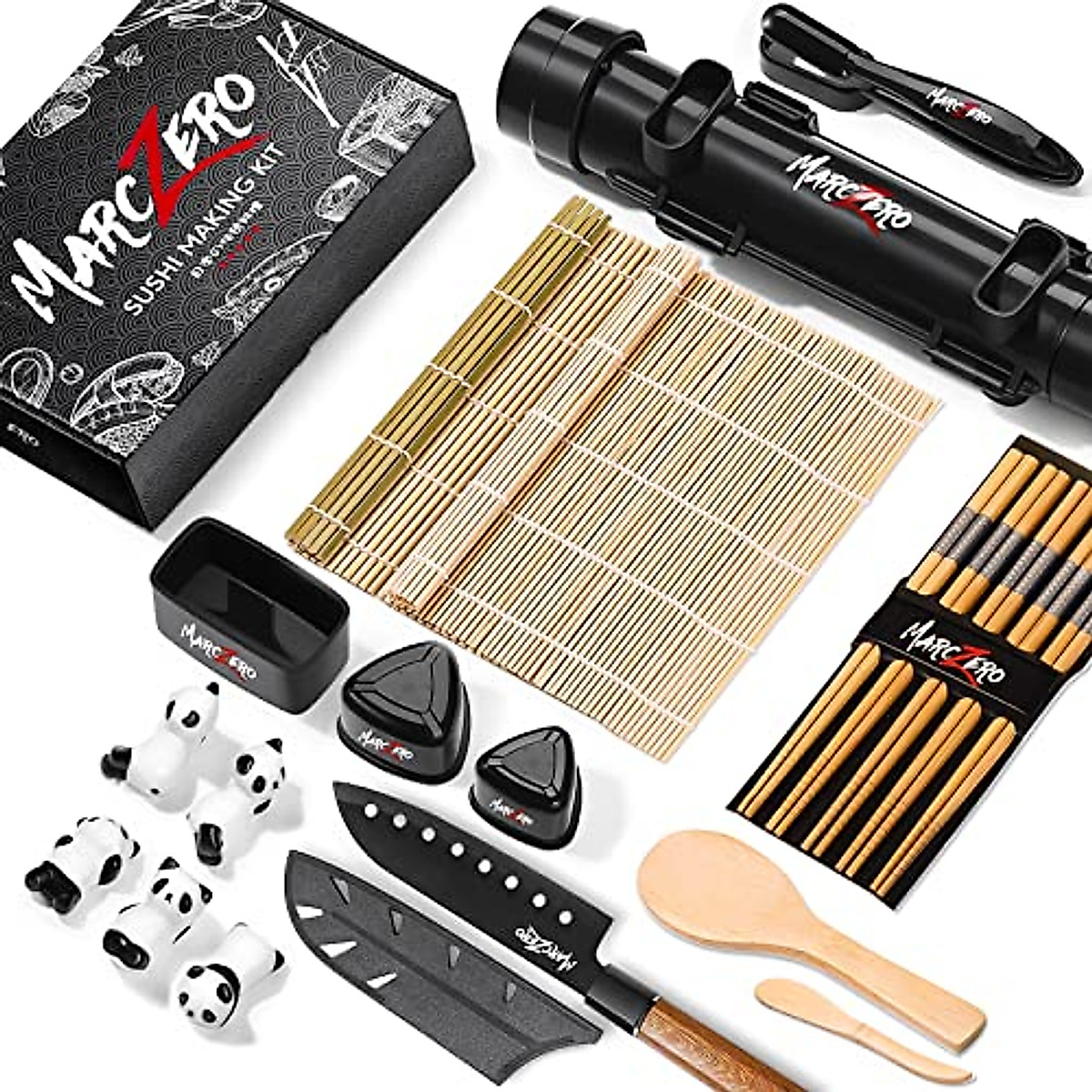 MarcZero Sushi Making Kit, 22 in 1 Sushi Bazooka Roller Kit With Bamboo Mat, Sushi Knife, Bamboo Chopsticks, Bazooka Roller, Sushi Molds, DIY Sushi Roller Machine for Beginner