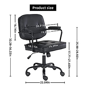 anjsindra Computer Chair Home Office Desk Chairs with Armrests Ergonomic Mid Back Adjustable Height PU Leather Swivel Rolling Task Chair,Black