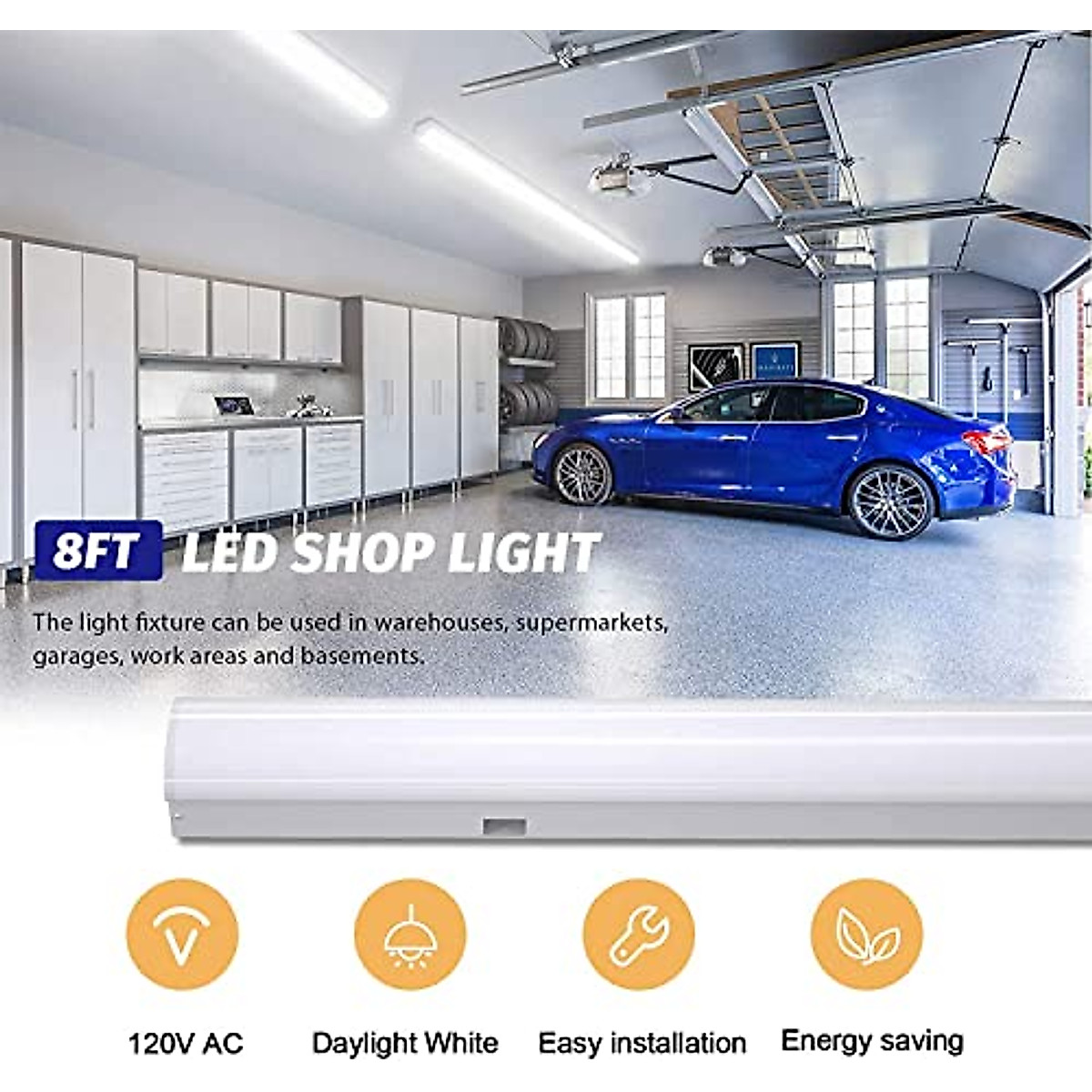 TychoLite 110W LED Shop Lights 8FT Linear Strip Light, 12000LM, 5000K LED Light Fixtures for Garage Warehouse Supermarket, 8 Foot LED Commercial Ceiling Lighting, Fluorescent Replacement, 2 Pack