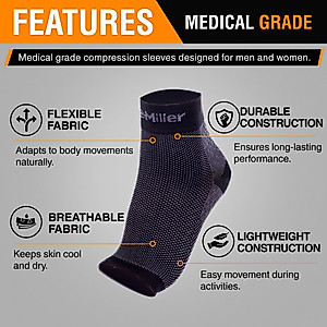 Doc Miller Foot Compression Sleeves for Plantar Fasciitis, Achilles Tendonitis, Heel & Arch Pain Relief, Best Nano Socks for Neuropathy Relief, for Men & Women, Stabilizing Toeless Design (Black, X-Large)