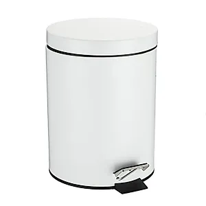 XFENG Round Small Cute Trash can Pedal Type Wastebasket with Lid, Office Kitchen & Bathroom Garbage Bin, Silent Open and Soft Close, Waterproof and Easy to Clean-5 L (Color : White)