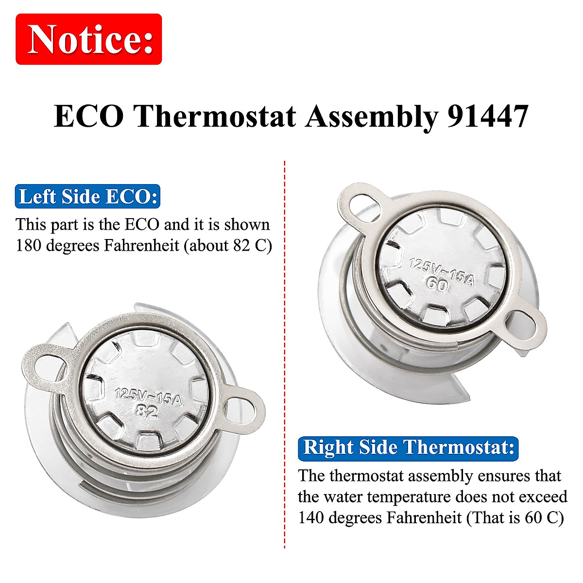 ECO Thermostat Assembly Replacement for Atwood 91447 Replacement Part for Water Heater Repair Parts Fit for RV, Motor Home Emergency Cutoff Service Kit