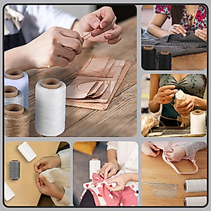 Leather Sewing Waxed Thread，Waxed Thread Cord 273 Yards，Wax String Set with 50 PCS Hand Sewing Needles，Flat Wax Thread for Book Binding,Leather DIY Project （OriginalWhite）