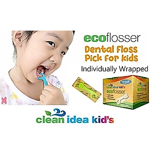 Clean Idea Kids Ecofloss Individually Wrapped - 150 Floss Picks - Flosser for Kids - Individually Packaged Floss Picks